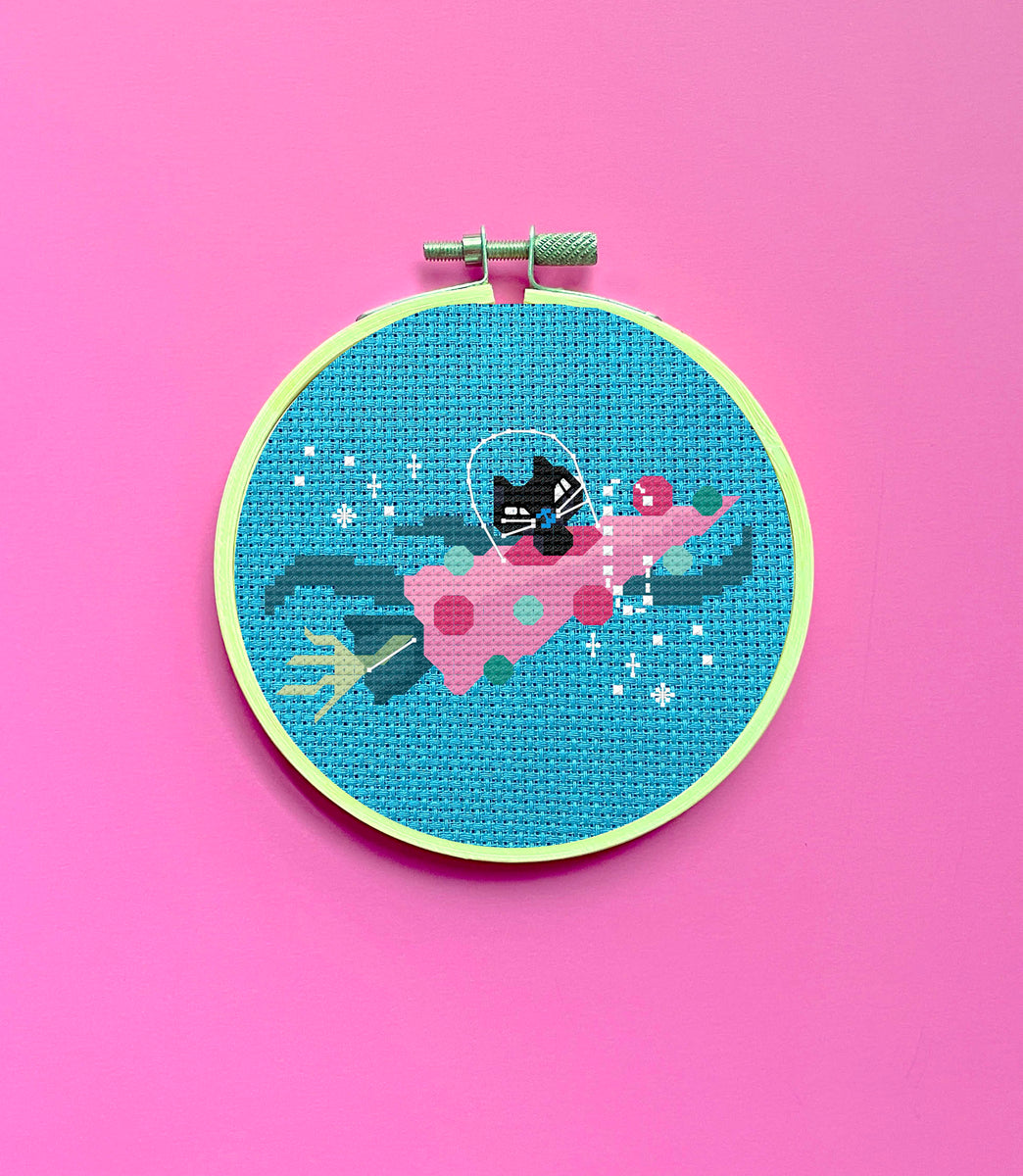 Rocket Kitty by Fluff Cross Stitch DIGITAL download pattern – Spot Colors