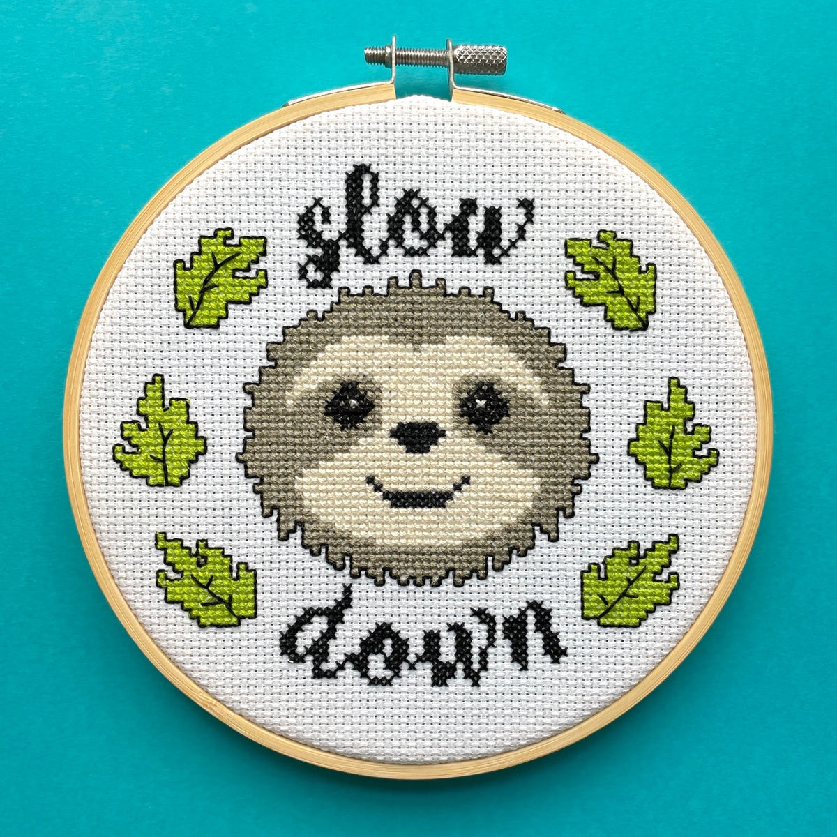 Slow Down Sloth Modern Counted Cross Stitch Kit – Spot Colors