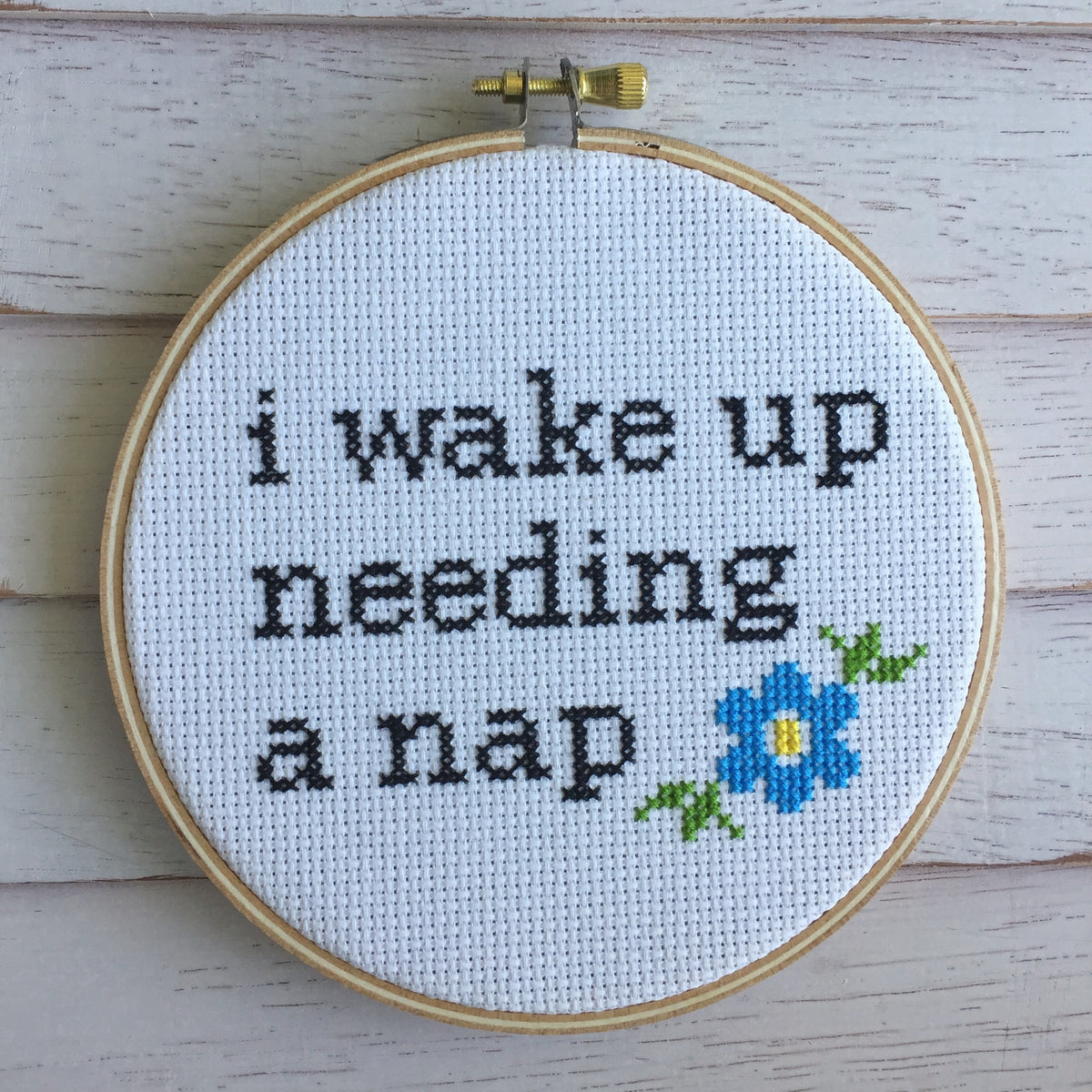 "I Wake Up Needing a Nap" Funny Counted Cross Stitch Kit – Spot Colors