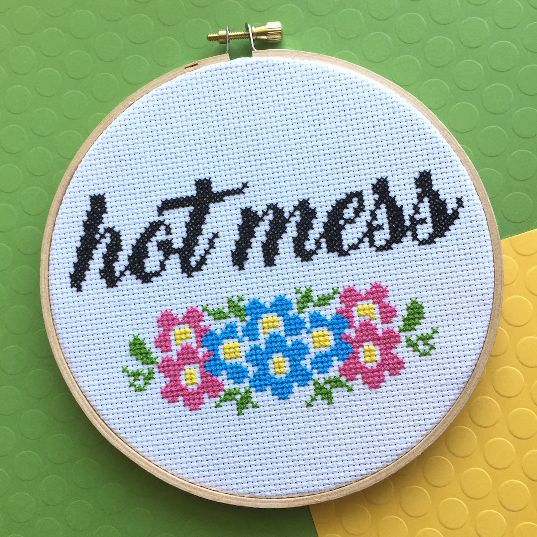 "Hot Mess" Funny, Modern Counted Cross Stitch Kit – Spot Colors