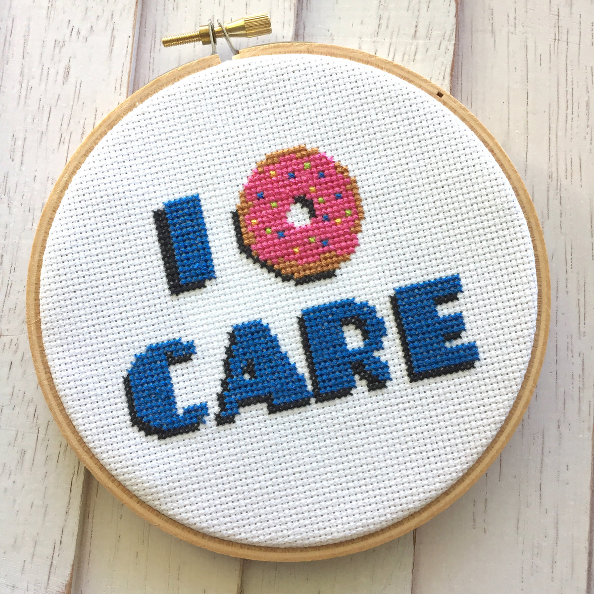 "I Donut Care" Modern Counted Cross Stitch Kit – Spot Colors